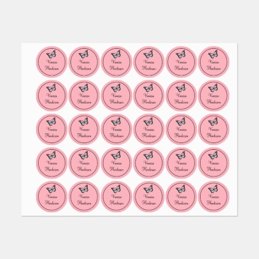 Cute Pink and Black with Name & Butterfly Kids' Labels | Zazzle