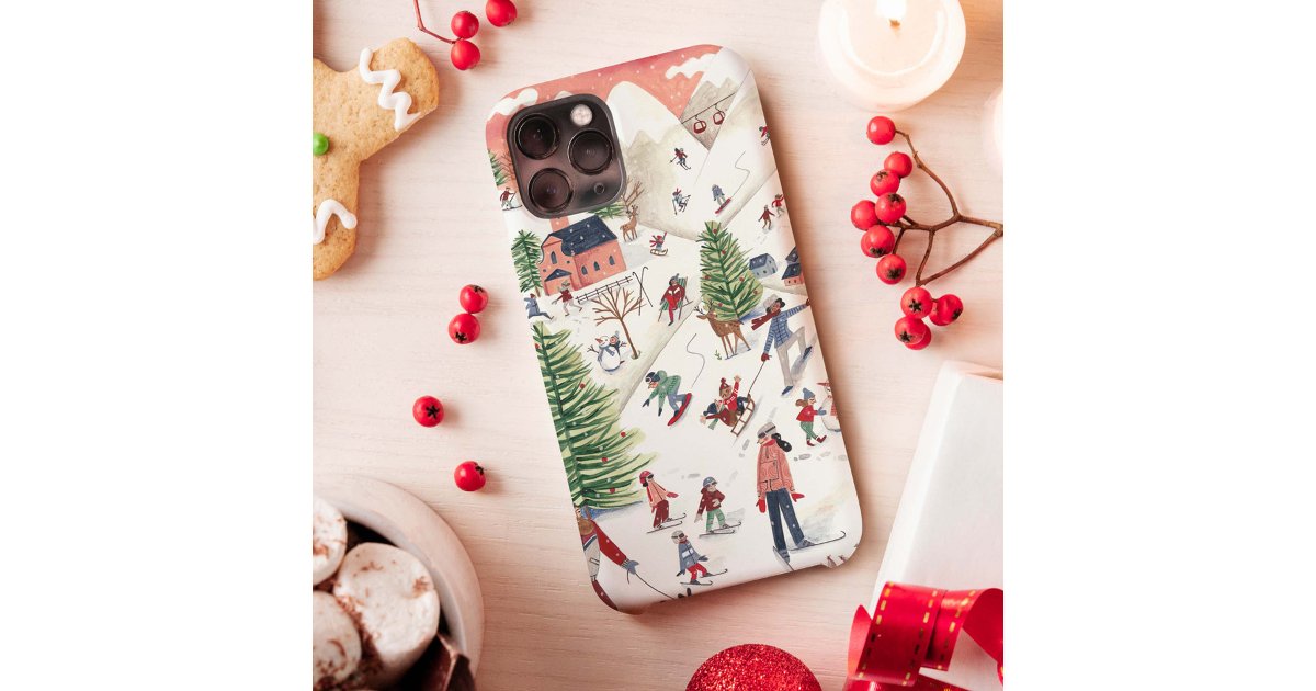 Cute pink and green Alpine lodge ski landscape Apr Case-Mate iPhone Case | Zazzle