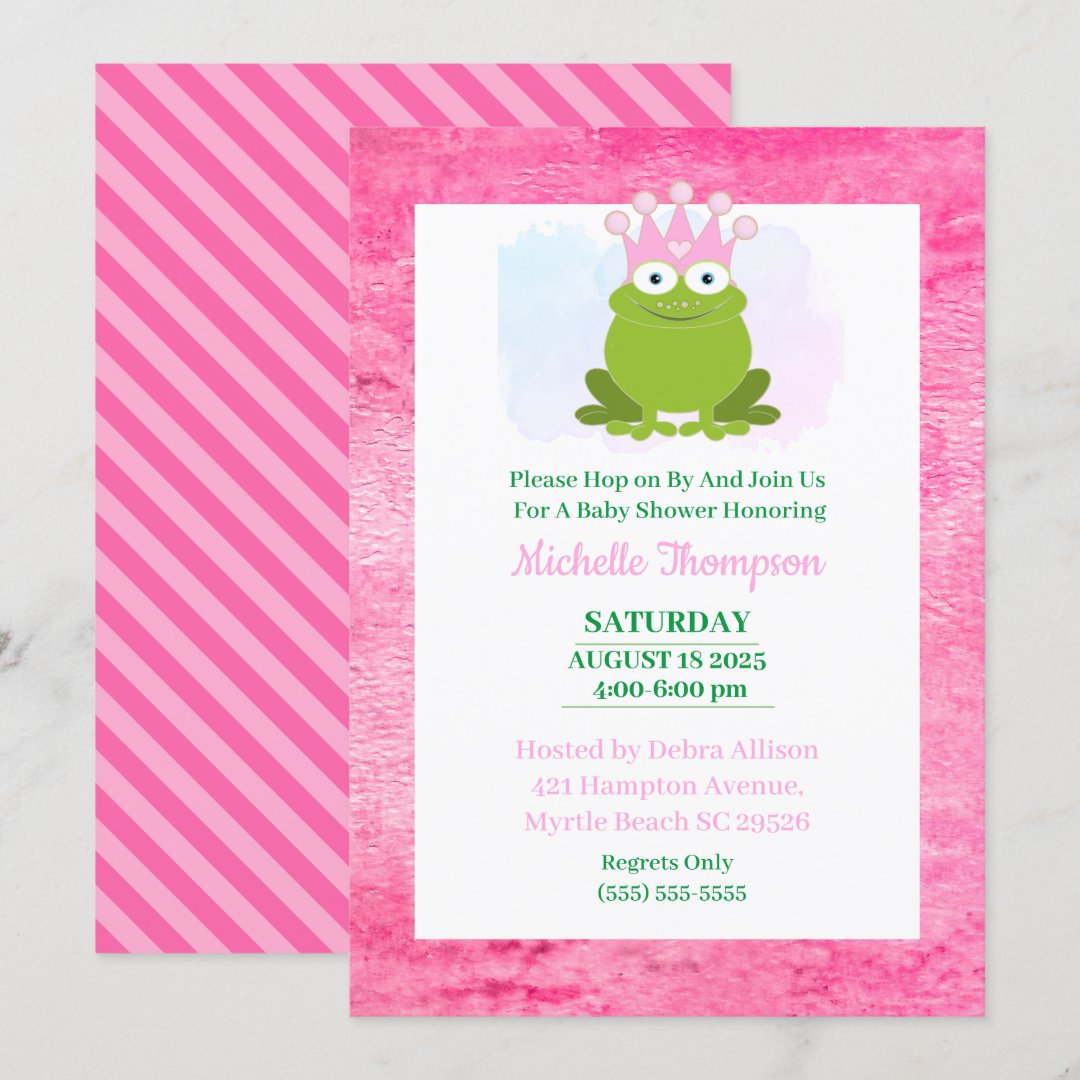 Cute Pink and Green Frog Baby Shower Invitation | Zazzle