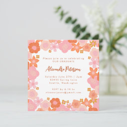 Cute Pink and Orange Floral Border Graduation Invitation | Zazzle