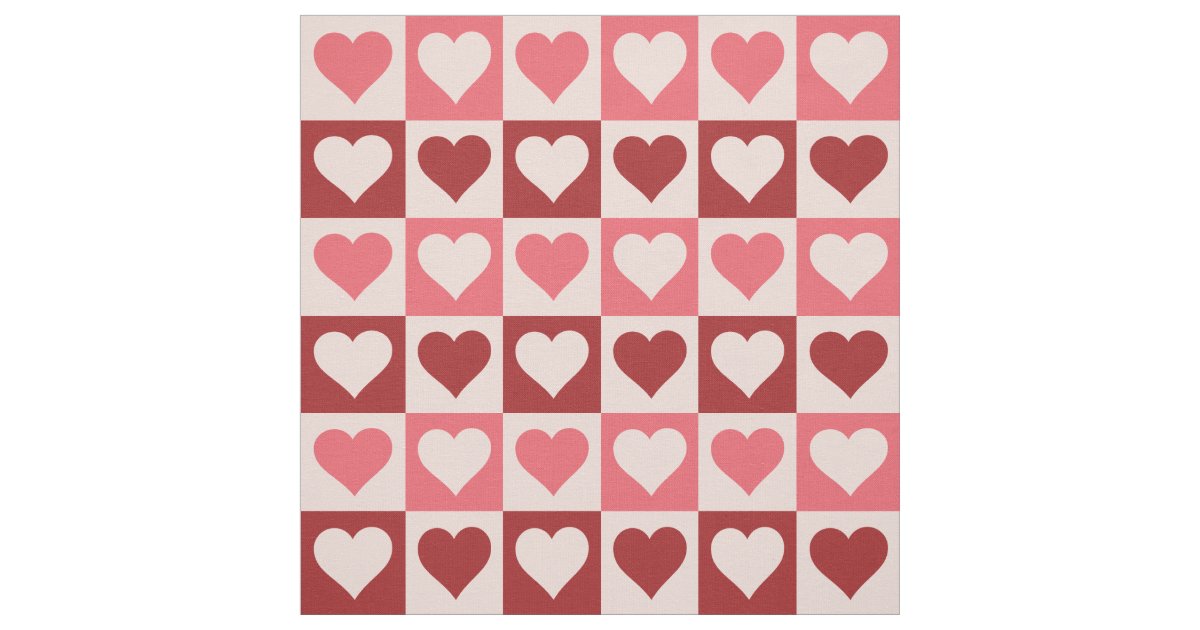 Cute Pink and Red Checkered Hearts Pattern Fabric | Zazzle