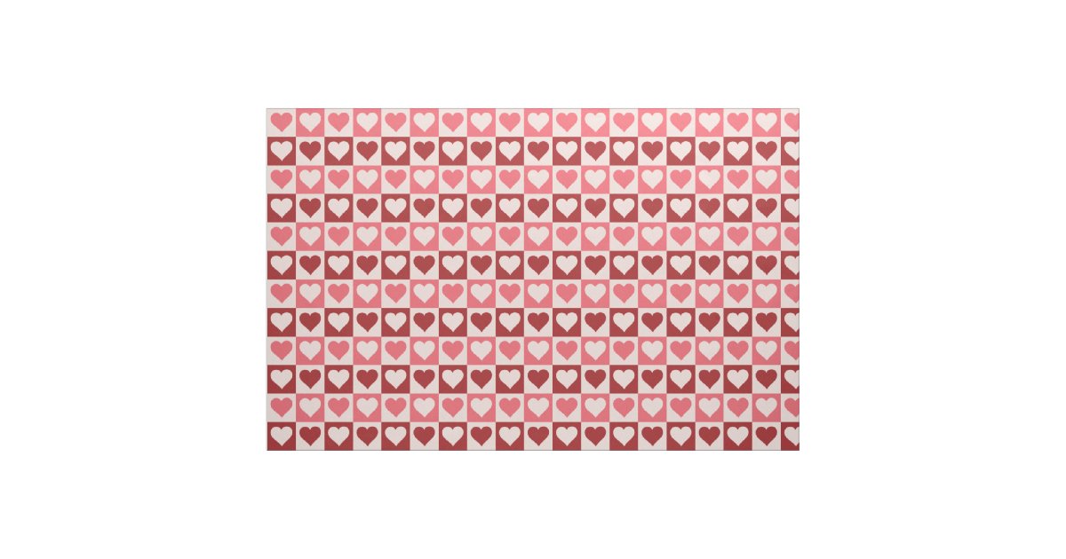 Cute Pink and Red Checkered Hearts Pattern Fabric | Zazzle