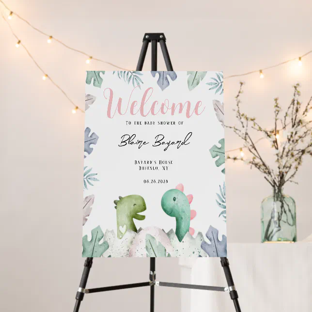 Cute Pink and Teal Dinosaurs Welcome Sign | Zazzle