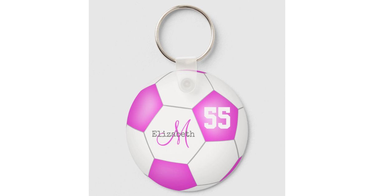 cute pink and white girls' soccer keychain | Zazzle