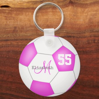 cute pink and white girls' soccer keychain | Zazzle