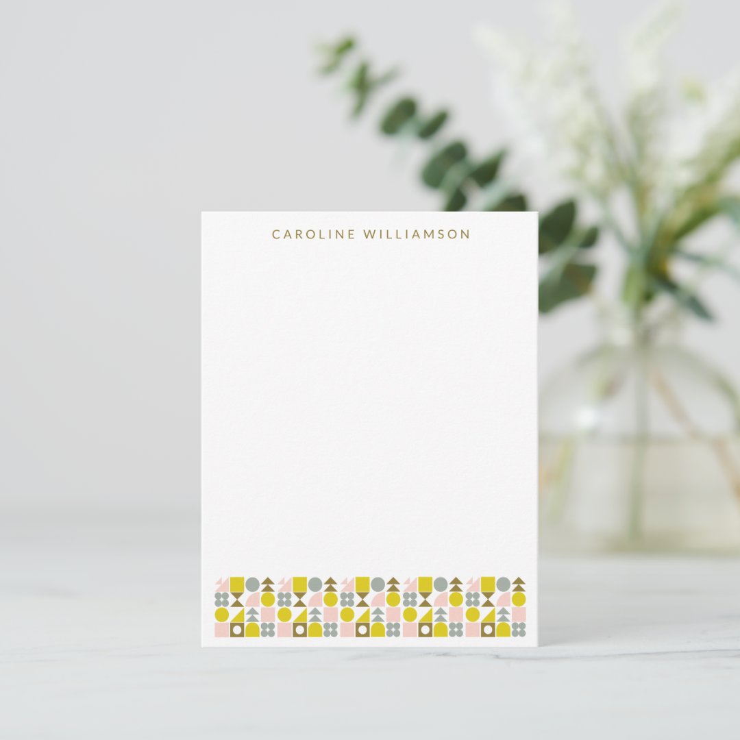Cute Pink and Yellow Geometric Design Personalized Note Card | Zazzle