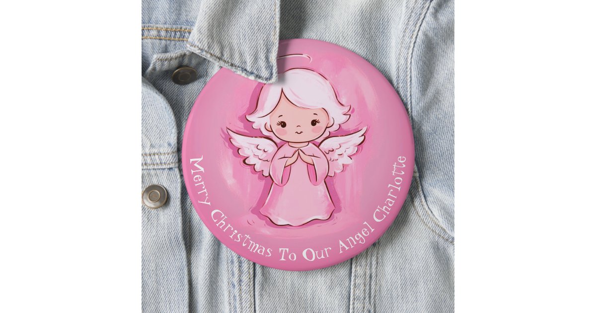 Cute Pink Angel Girls Pin Button Badge | Zazzle