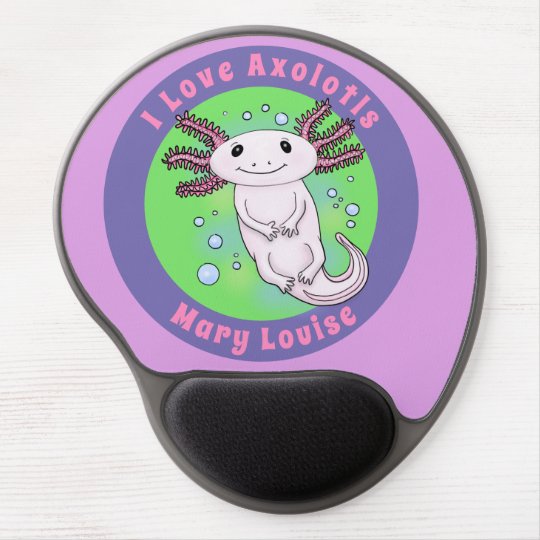 Cute pink axolotl on blue bubbles pet cartoon gel mouse pad | Zazzle.com