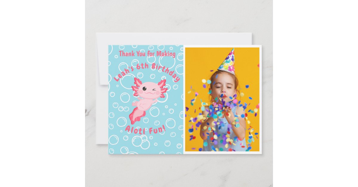 Cute Pink Axolotl Under the Sea Birthday Thank You Card | Zazzle