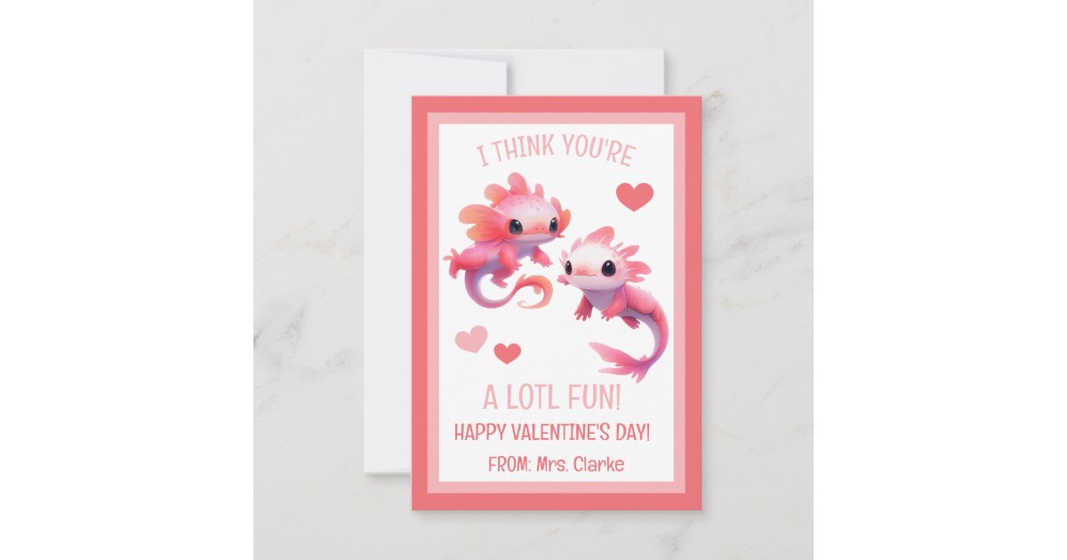 Cute, Pink Axolotl Valentine's Day Card | Zazzle