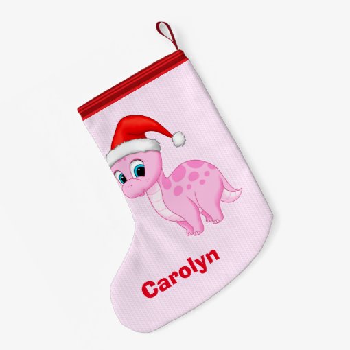 Cute Pink Baby Dinosaur with Santa Hat Small Christmas Stocking | Zazzle