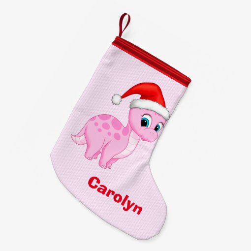 Cute Pink Baby Dinosaur with Santa Hat Small Christmas Stocking | Zazzle