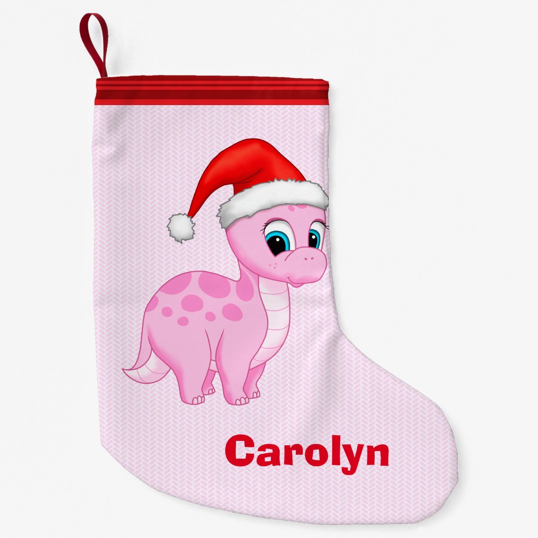 Cute Pink Baby Dinosaur with Santa Hat Small Christmas Stocking | Zazzle