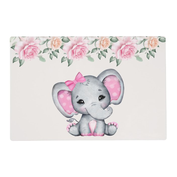 Cute Pink Baby Elephant and Roses Border Placemat | Zazzle.com
