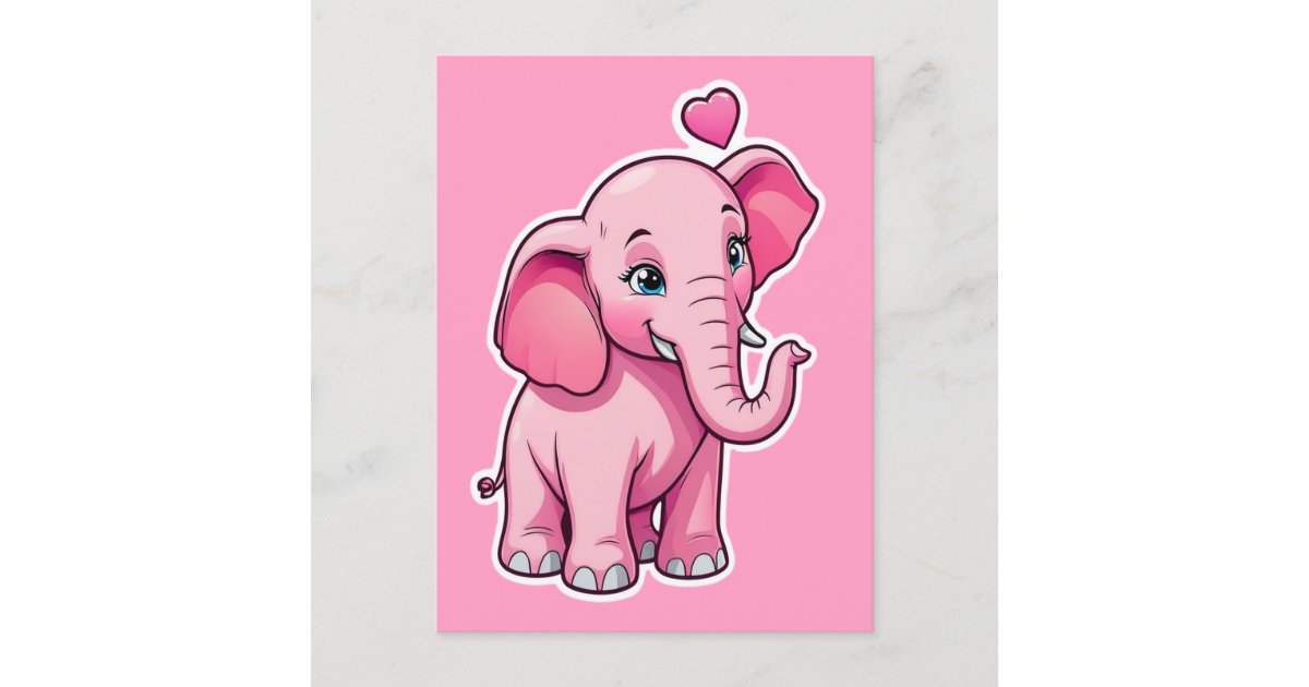 Cute Pink Baby Elephant With Love Postcard | Zazzle