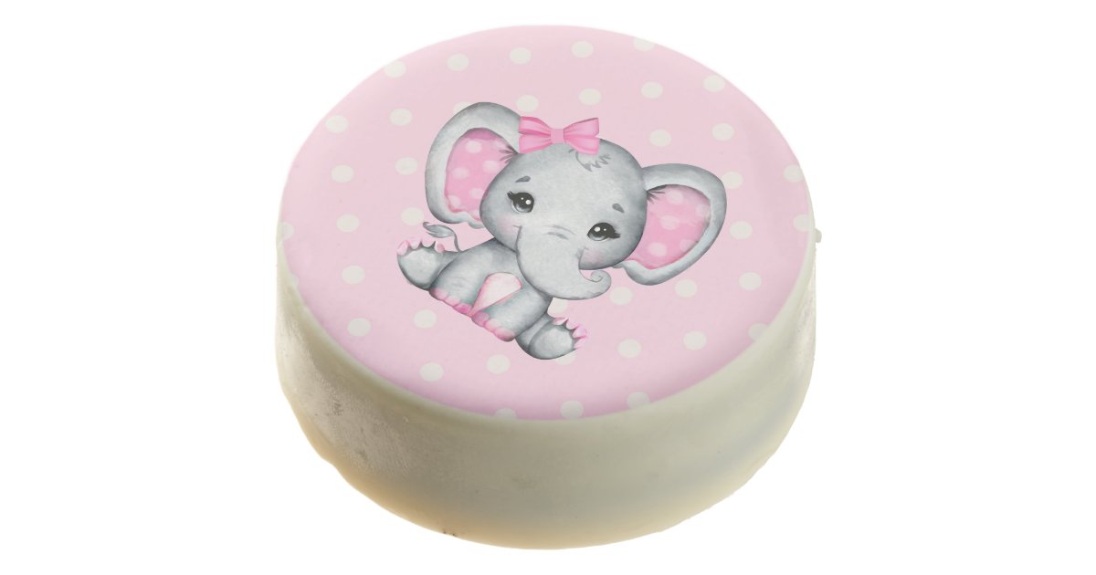 Cute Pink Baby Elephant with Polka Dot Ears Chocolate Covered Oreo | Zazzle