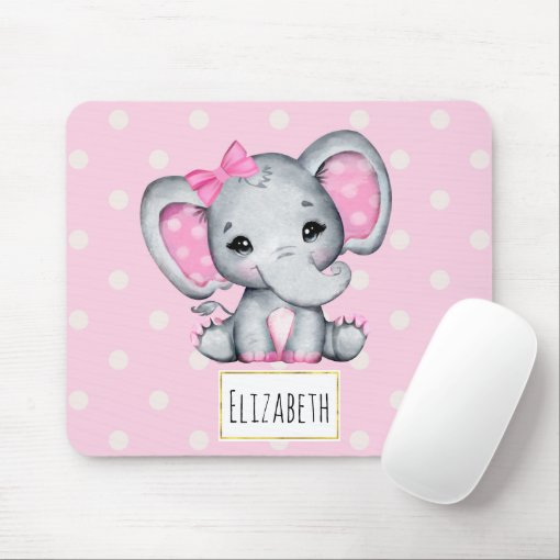Cute Pink Baby Elephant with Polka Dot Ears Mouse Pad | Zazzle