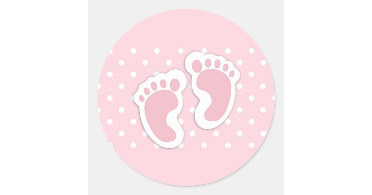 Cute Pink Baby Girl Footprints Classic Round Sticker | Zazzle