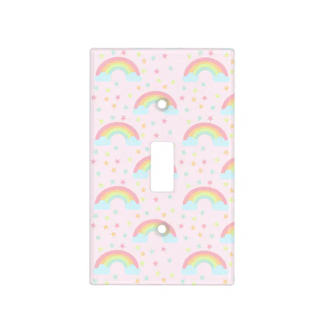 Cute Pink Baby girl Rainbow Stars Cloud Pastel Light Switch Cover | Zazzle