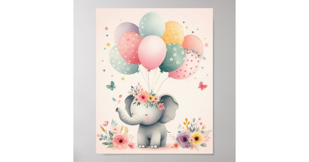 Cute Pink Background Elephant Poster | Zazzle