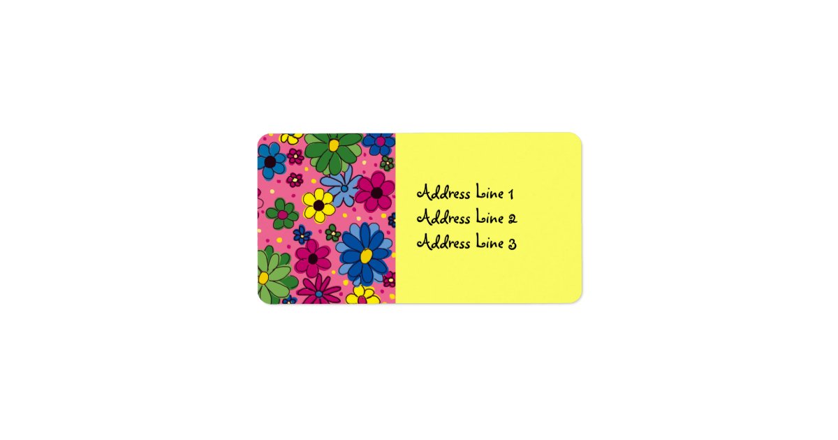 Cute Pink Background with Colorful Flowers Label | Zazzle