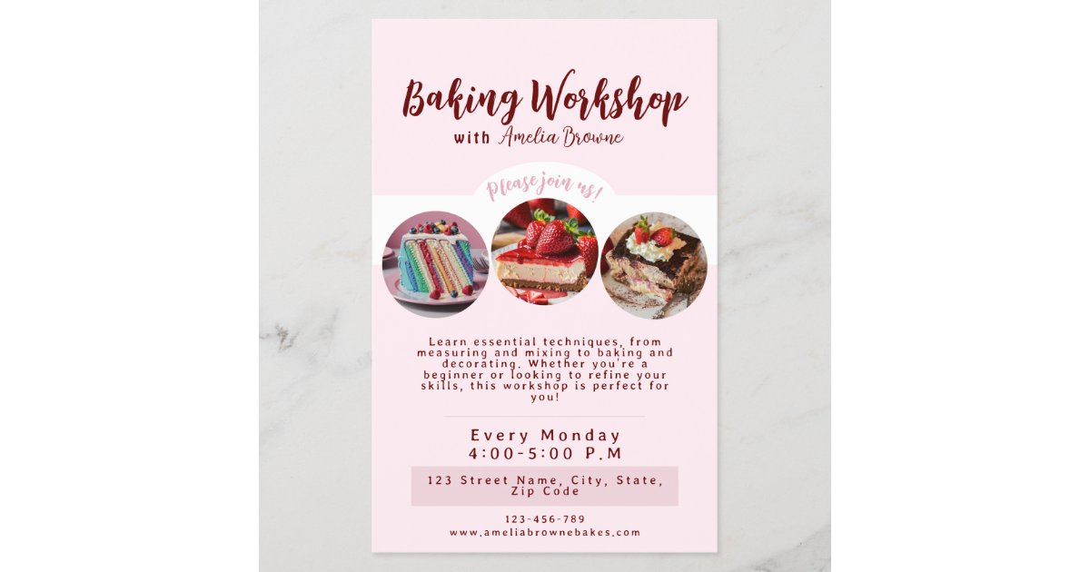 Cute Pink Baking Workshop Flyer | Zazzle