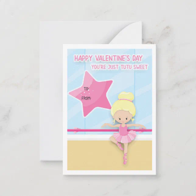 Cute Pink Ballerina / Ballet Valentine's Day Class Note Card | Zazzle