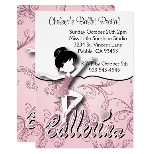 Cute Pink Ballerina Girl | Ballet Dance Recital Invitation | Zazzle.com