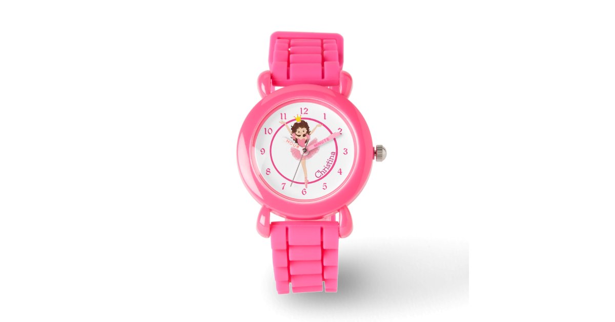 Cute Pink Ballerina Personalized Kids Watch | Zazzle