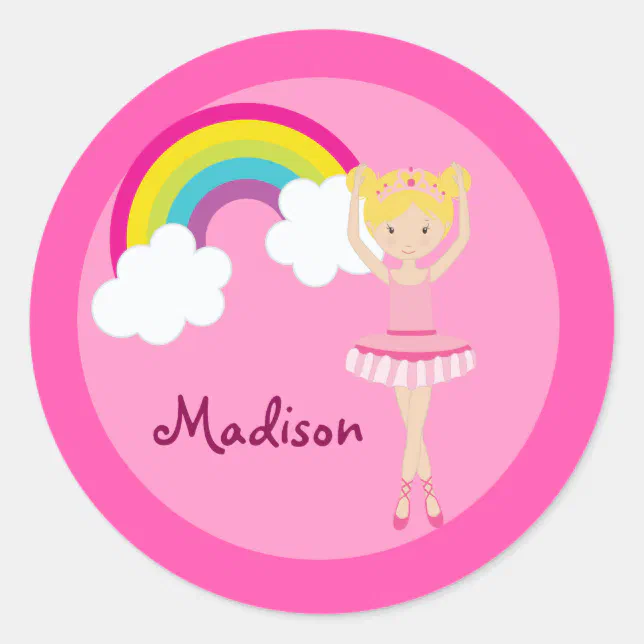 Cute Pink Ballet Girl Custom Ballerina Kids Classic Round Sticker | Zazzle