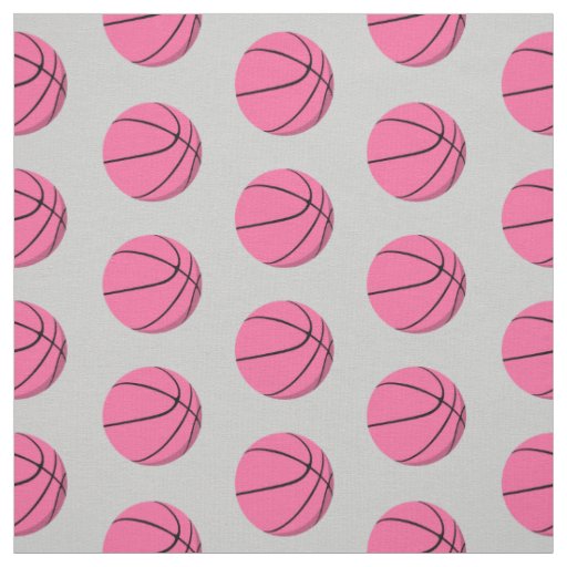 cute pink basketballs on gray sports pattern fabric | Zazzle