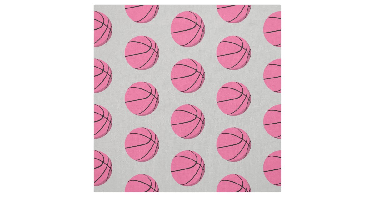 cute pink basketballs on gray sports pattern fabric | Zazzle