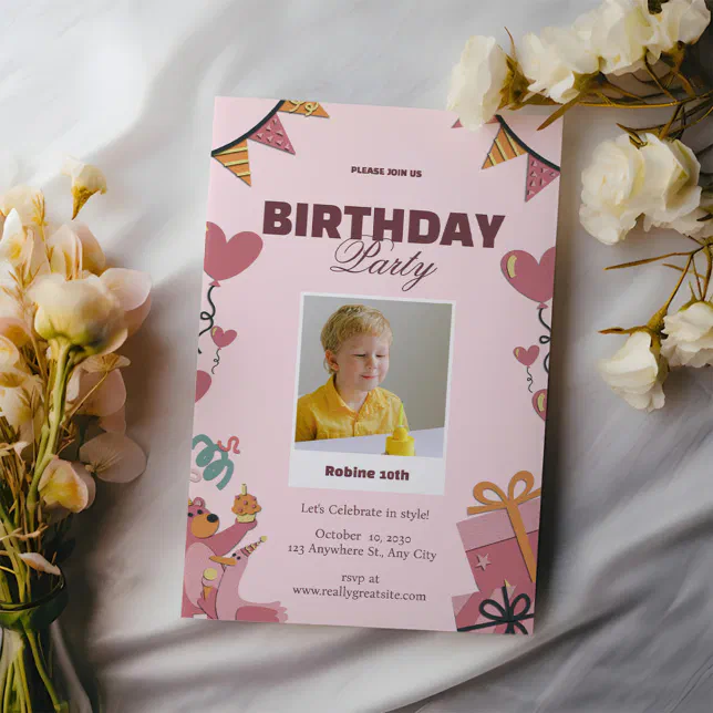 Cute Pink Birthday Party Invitation | Zazzle