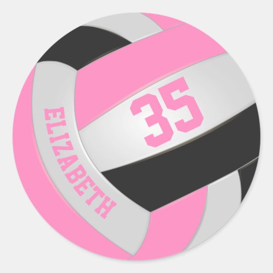 cute pink black personalized volleyball classic round sticker | Zazzle.com