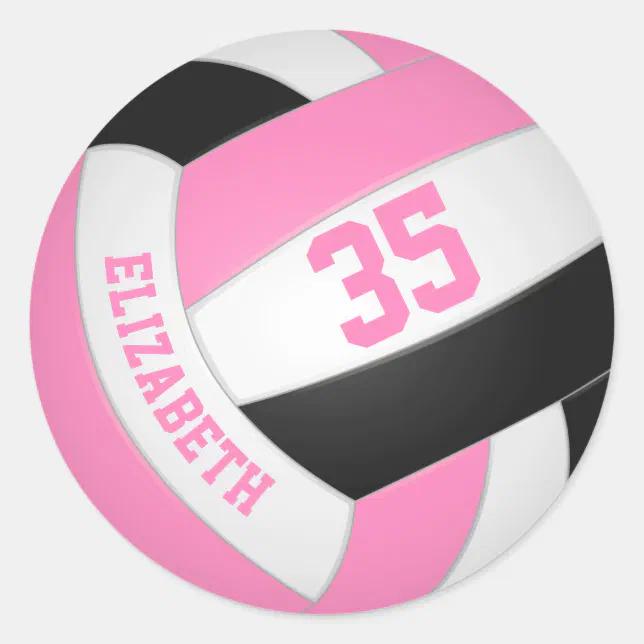 cute pink black personalized volleyball classic round sticker | Zazzle
