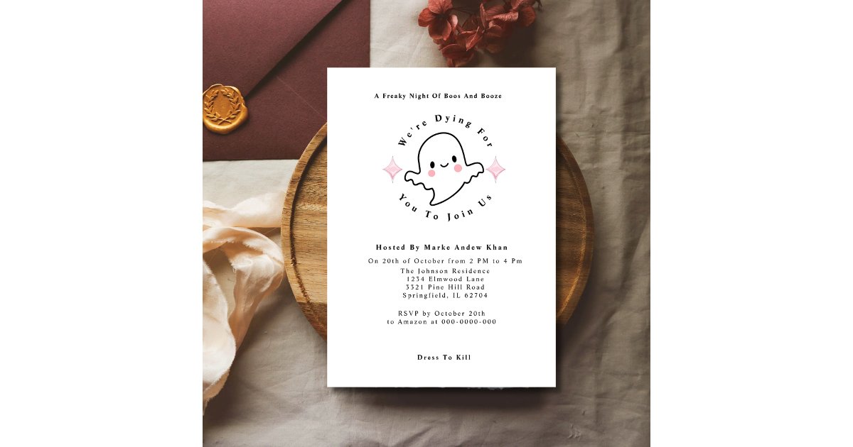 Cute Pink Boos and Booze Ghost Halloween Party Invitation | Zazzle