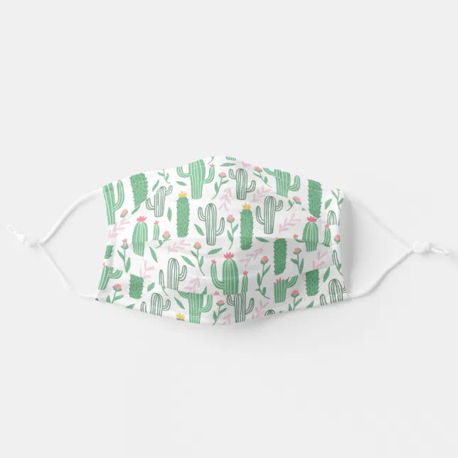Cute Pink Botanical Green Cactus Pattern Adult Cloth Face Mask | Zazzle
