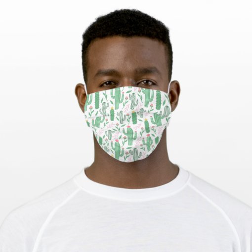 Cute Pink Botanical Green Cactus Pattern Adult Cloth Face Mask | Zazzle