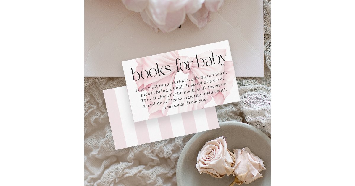 Cute Pink Bow Books for Baby Enclosure Card | Zazzle