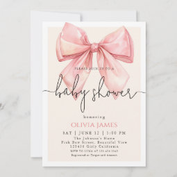 Cute Pink Bow Girl Baby Shower Invitation | Zazzle