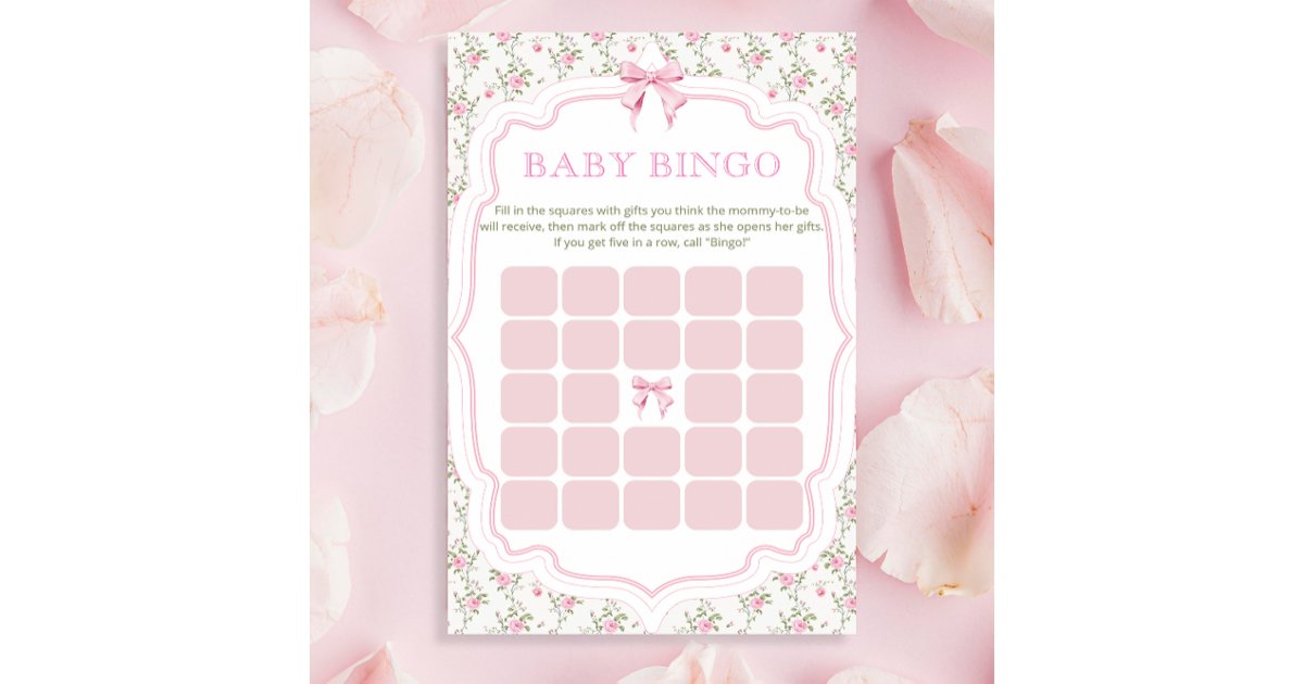 Cute Pink Bow Love Shack Baby Shower Bingo Game | Zazzle