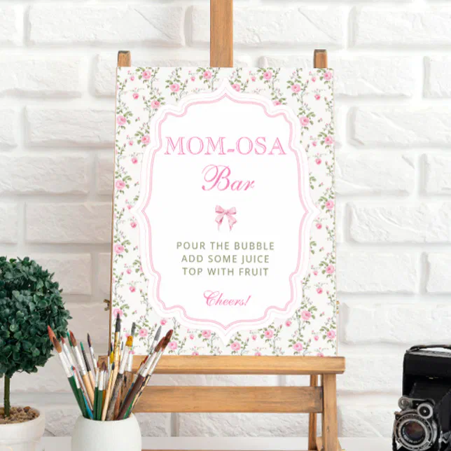 Cute Pink Bow Love Shack Baby Shower Mom-osa Bar Poster | Zazzle