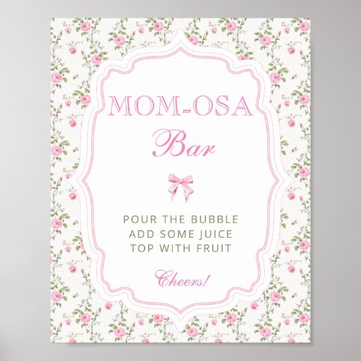 Cute Pink Bow Love Shack Baby Shower Mom-osa Bar Poster | Zazzle