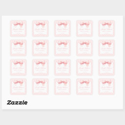 Cute pink bow ribbon boho baby girl shower square sticker | Zazzle