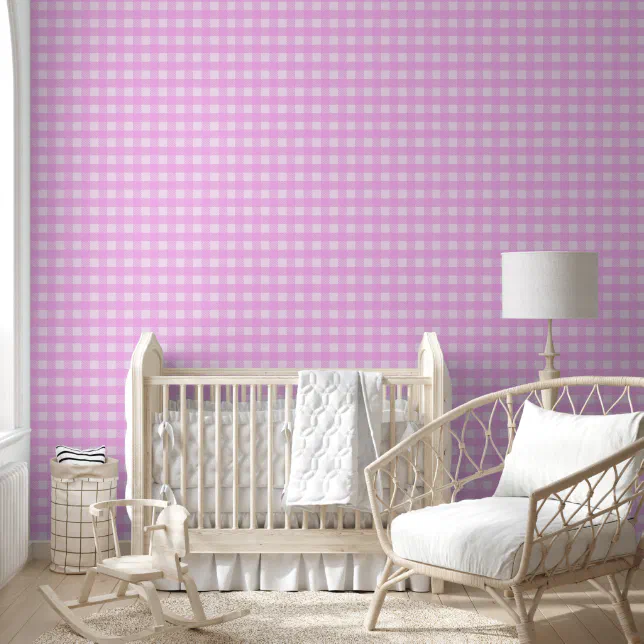 Cute Pink Buffalo Plaid Peel and Stick Wallpaper | Zazzle