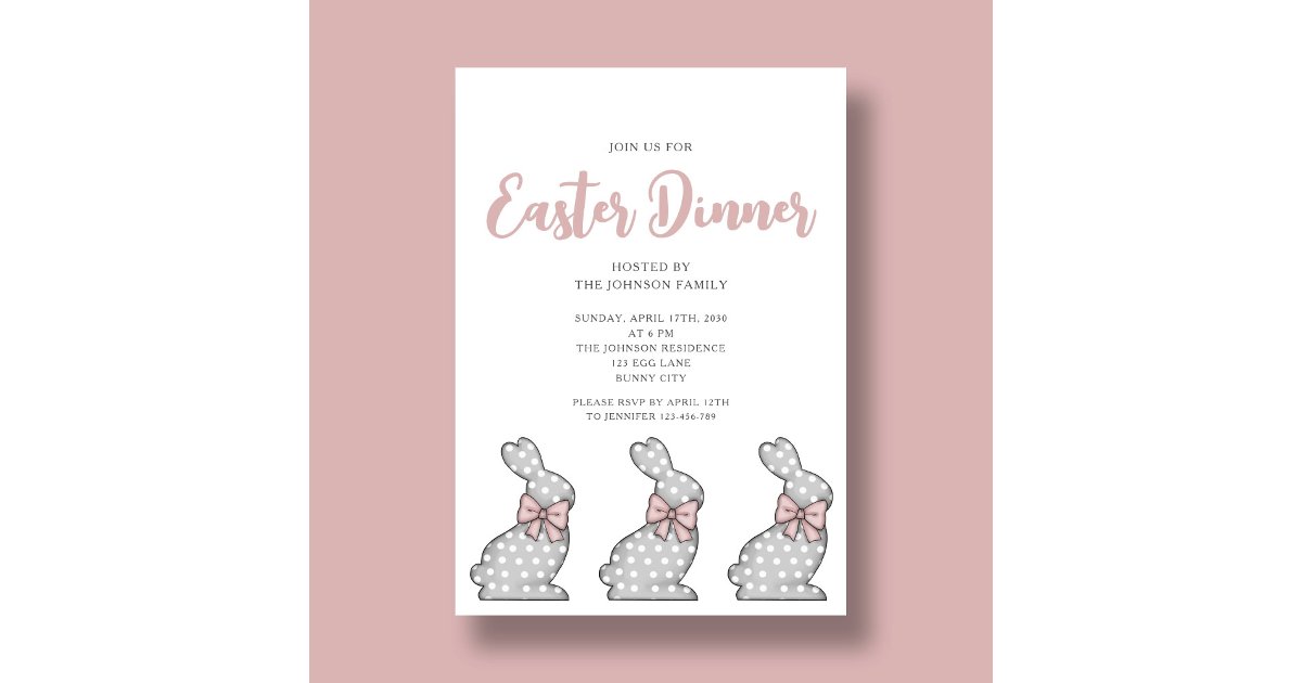 Cute Pink Bunny Easter Dinner Invitation | Zazzle