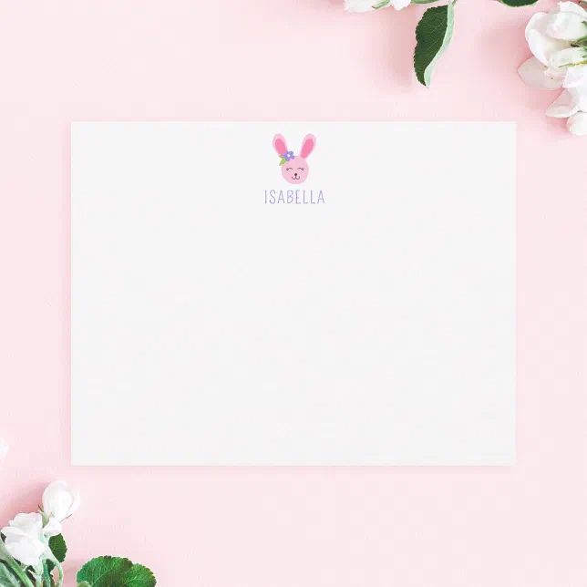 Cute Pink Bunny Kids Personalized Stationery Note Card | Zazzle