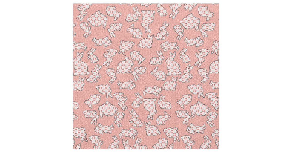 Cute Pink Bunny Rabbits Pattern Fabric | Zazzle