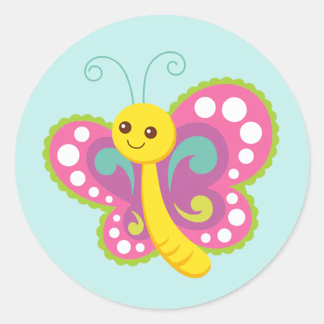 Cute Pink Butterfly Classic Round Sticker | Zazzle
