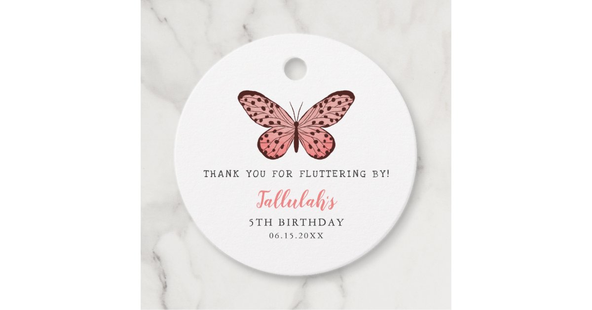 Cute Pink Butterfly Theme Birthday Party Favor Tags | Zazzle